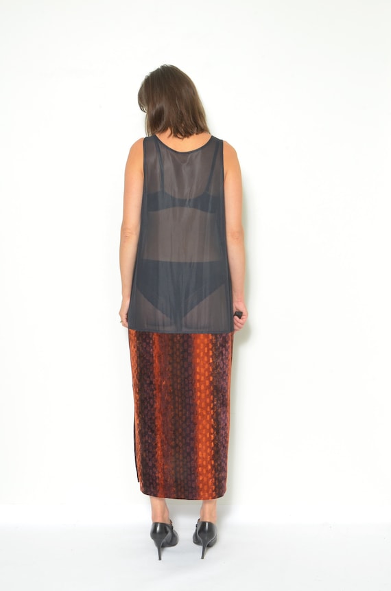 80s Mesh Sheer Maxi Dress / Vintage 1980s Sleeveless … - Gem