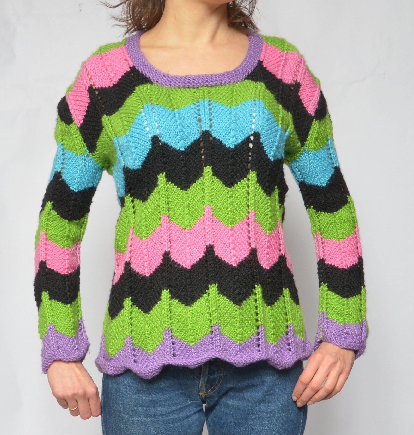 Color Blocking Sweater / Vintage 90's Colorful Knit Zig - Etsy