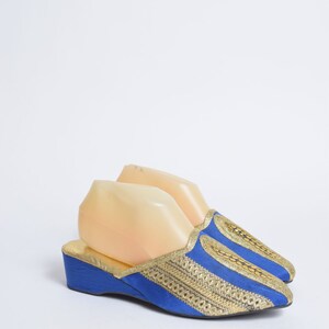 Vintage 90's Gold and Blue Slippers From Philippines - Etsy