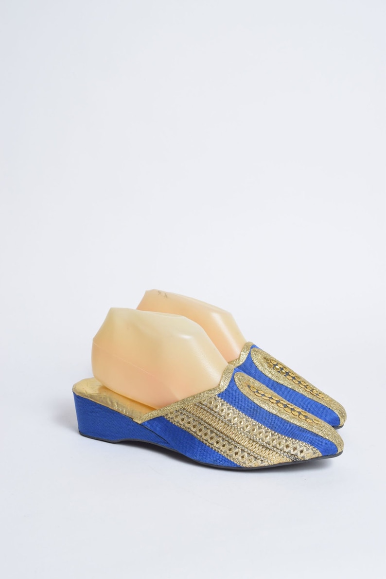 Vintage 90's Gold and Blue Slippers From Philippines - Etsy