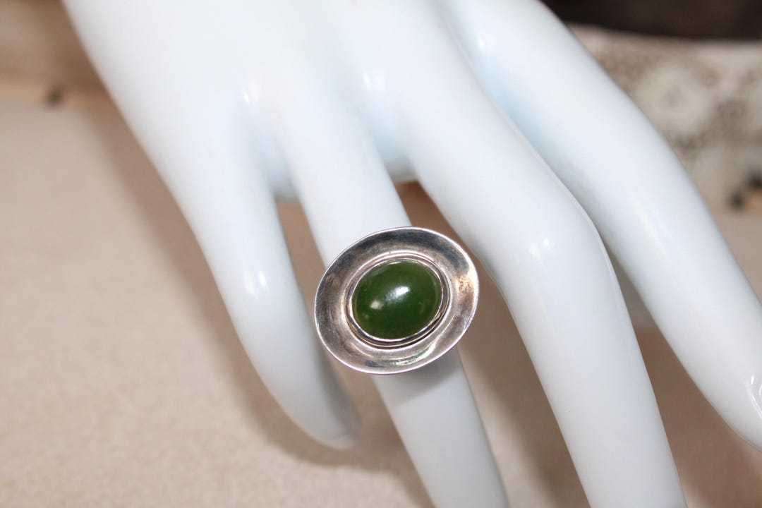 Mid Century Modern Sterling Silver Jade Statement Ring Sz 6 - Etsy