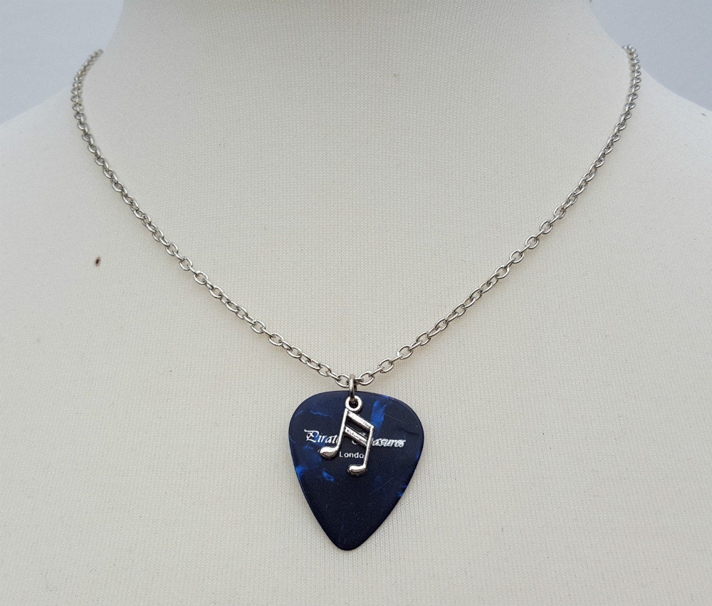 Plectrum & Music Note Necklace Silver Charm Blue Guitar | Etsy