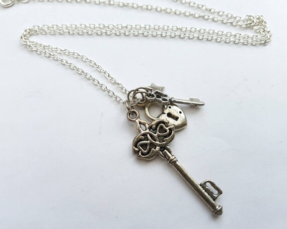 Lock and key necklace silver heart padlock keys and star | Etsy