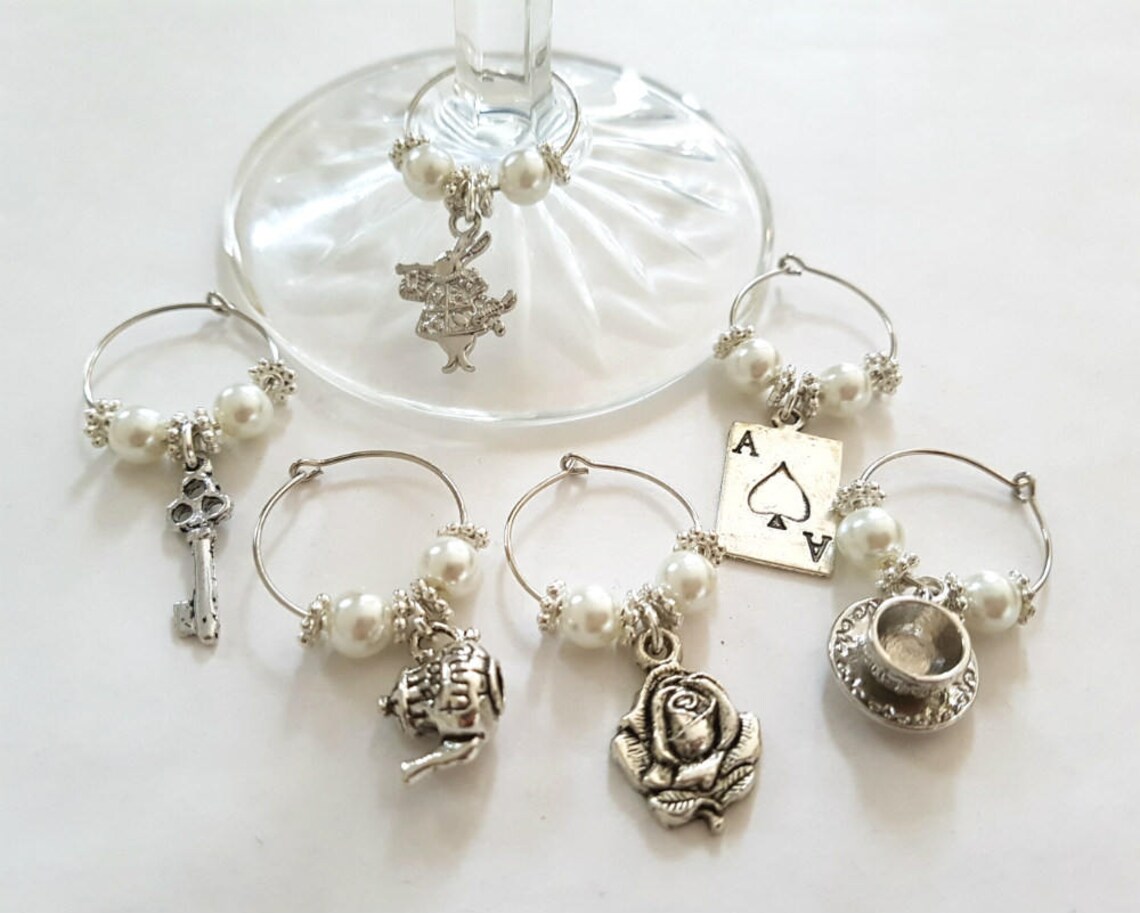 Alice Wine Charms White or Red Wine Glass Charms Alice in - Etsy