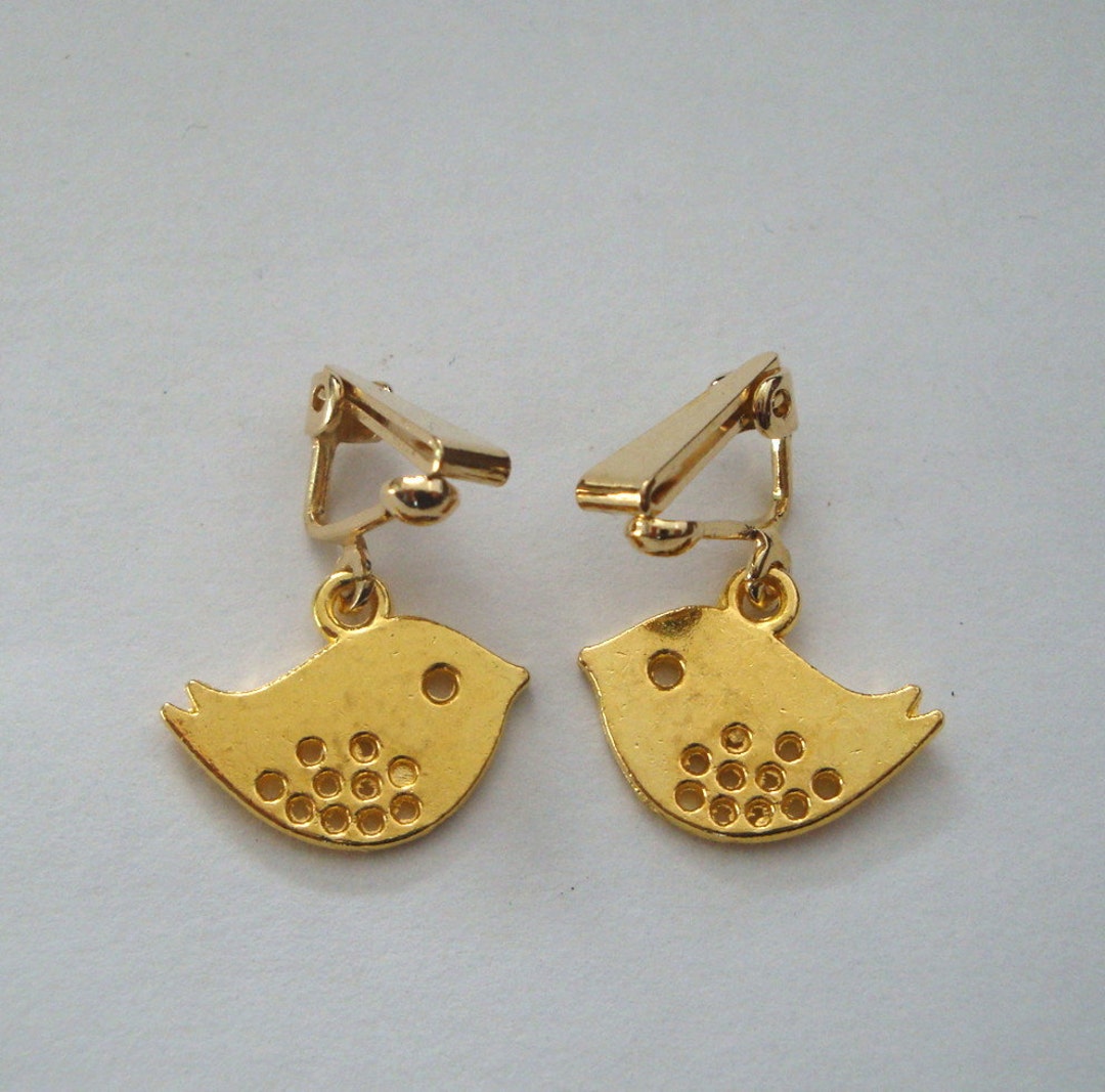 Bird Clip on Earrings Gold Bird Charms Vintage Inspired Cute - Etsy
