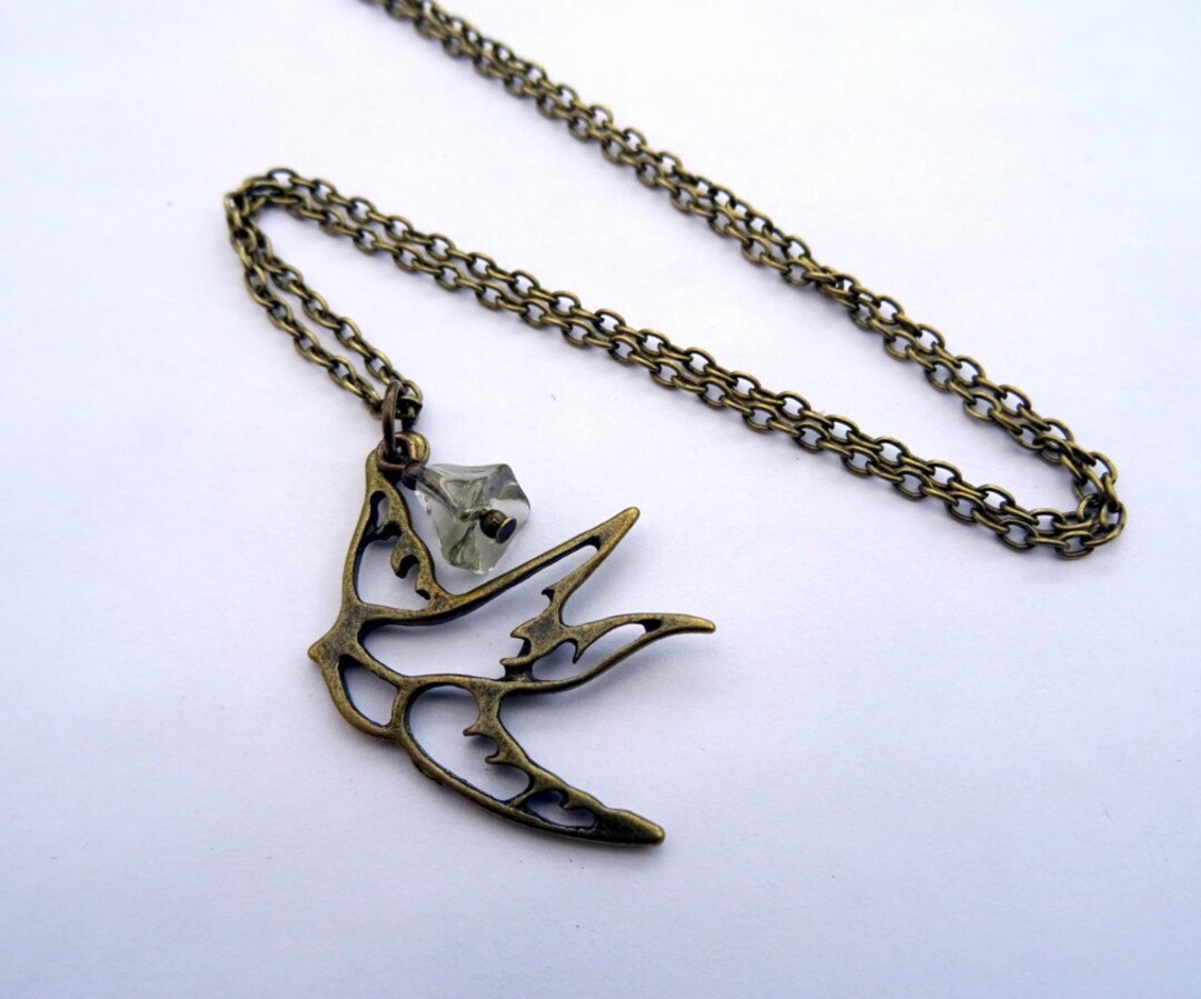 Vogel Blume Perlen Halskette Antik Bronze Charm Vintage inspirierte ...