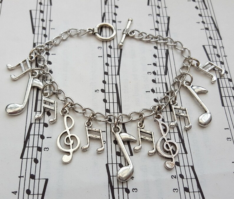 Music Charm Bracelet Treble Clef Music Notes on Antique - Etsy