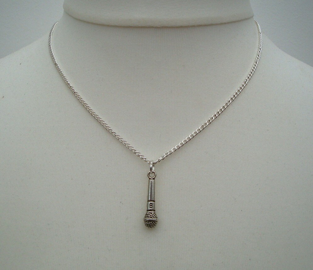 Silver Microphone Necklace Mic Charm Singer Music Theme on | Etsy