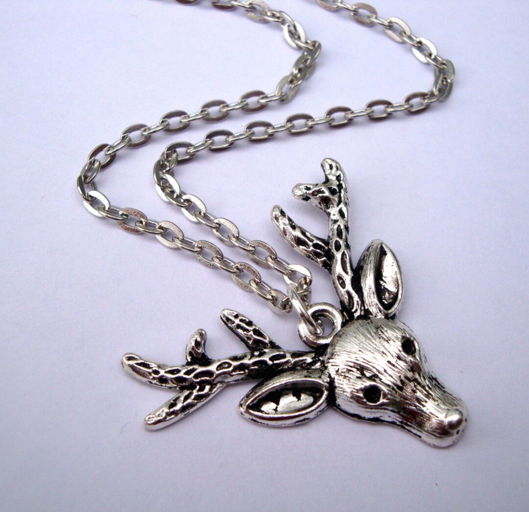 Stag Head Necklace Deer Charm in Antique Silver Vintage Style - Etsy