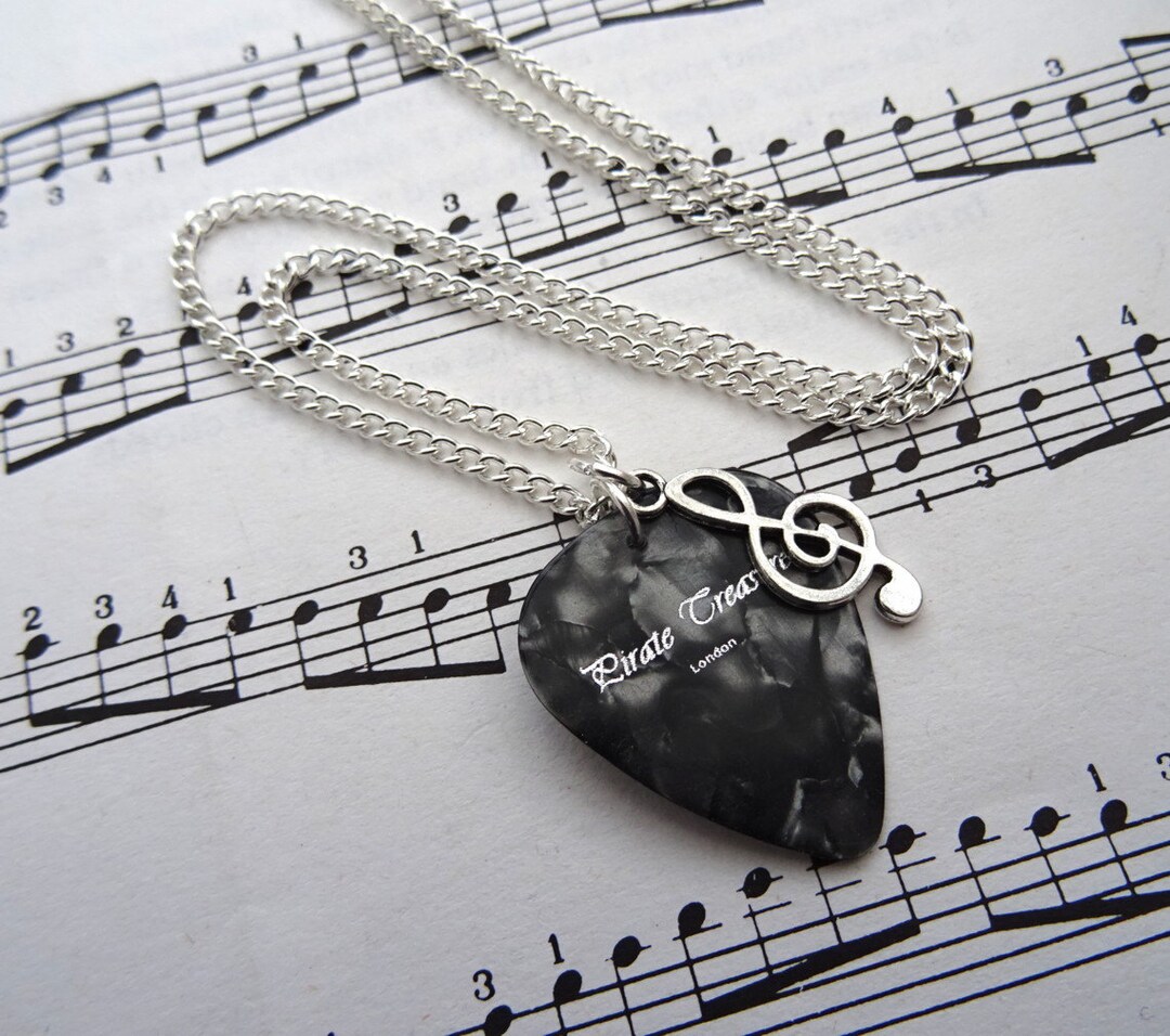 Plectrum & Treble Clef Necklace Music Note Charm Guitar - Etsy