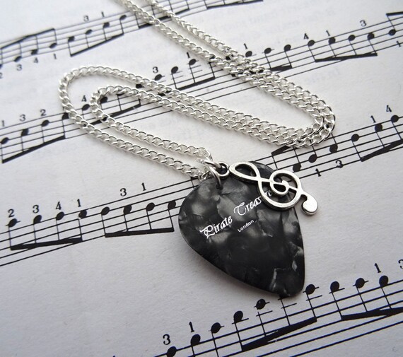 Plectrum & Treble Clef Necklace Music Note Charm Guitar | Etsy