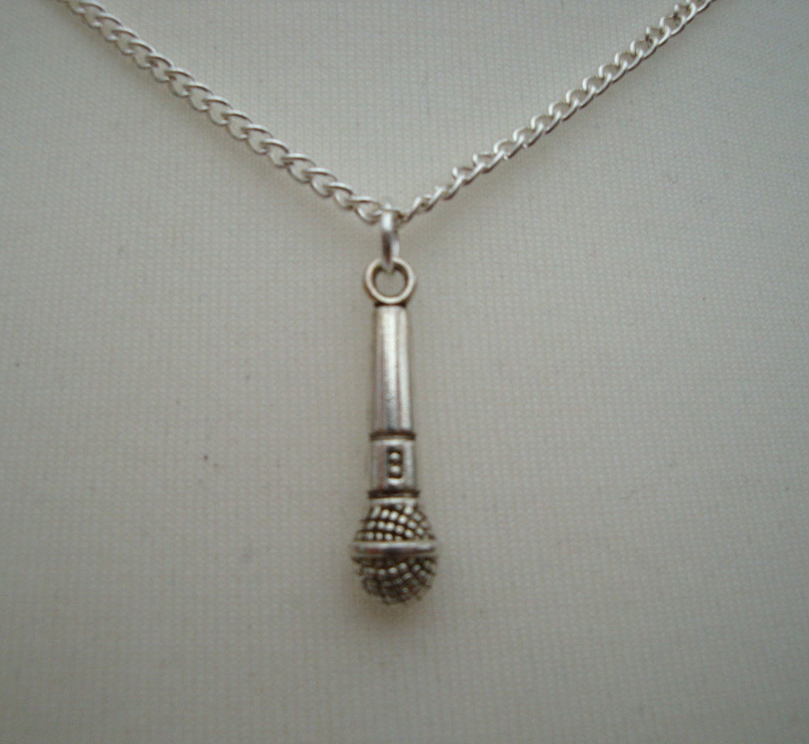 Silver Microphone Necklace Mic Charm Singer Music Theme on | Etsy