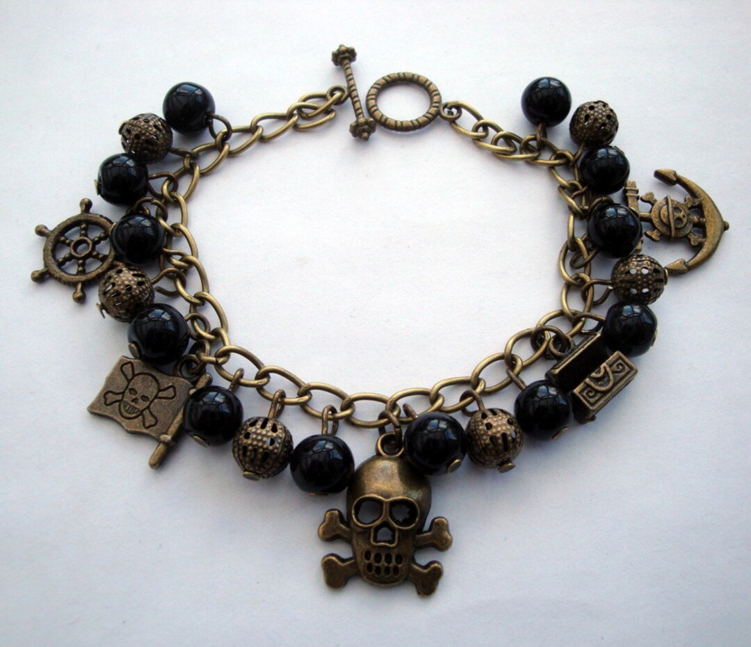 Pirate Charm Bracelet, Skull and Crossbones, Anchor, Treasure Chest ...