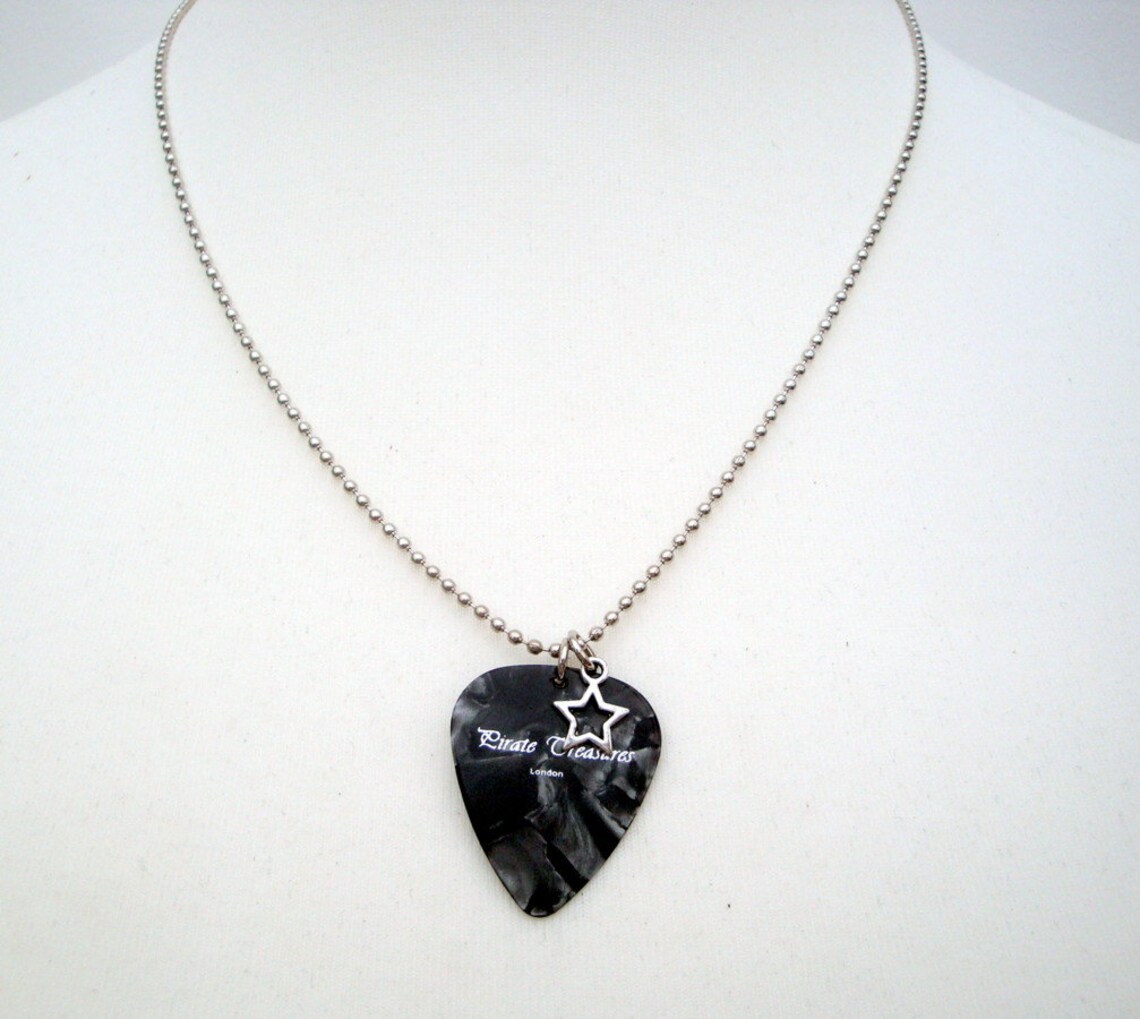 Plectrum Necklace & Star Charm on Ball Chain Black Guitar - Etsy