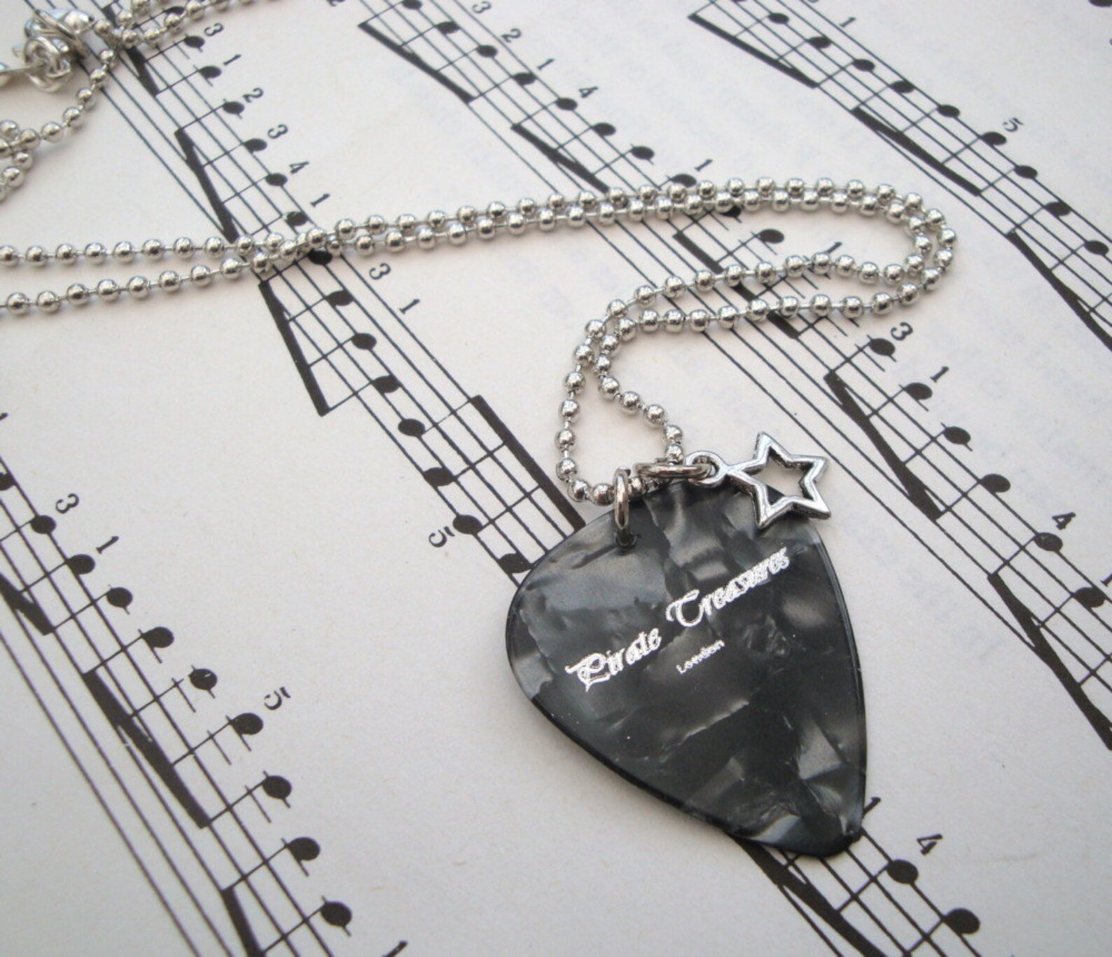 Plectrum Necklace & Star Charm on Ball Chain Black Guitar - Etsy