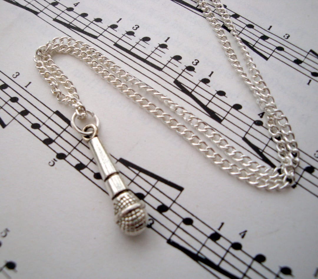 Silver Microphone Necklace, Mic Charm, Singer, Music Theme on Silver ...