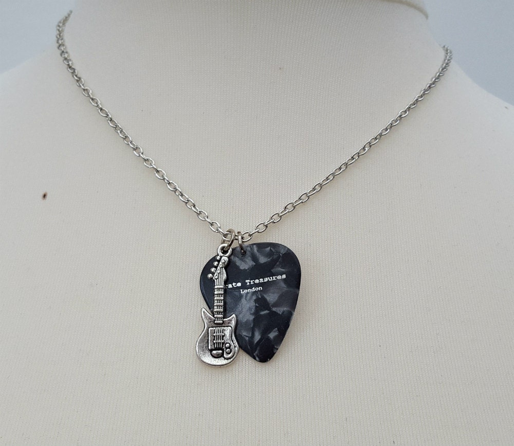 Plectrum & Guitar Necklace Guitar Charm Guitar Pick | Etsy UK