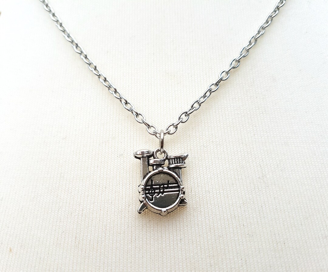 Drum Kit Necklace Silver Drums Charm on Chain Drummer Music - Etsy
