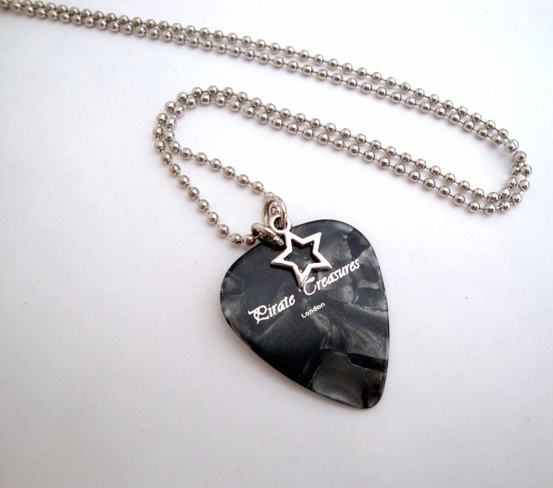Plectrum Necklace & Star Charm on Ball Chain Black Guitar - Etsy
