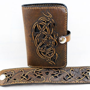 Hand-tooled Dragon Wallet WITH BRACELET Long Dragon Wallet, Slim Long ...