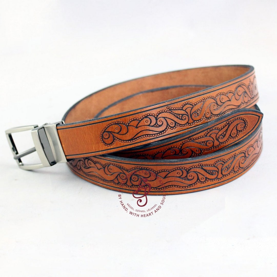 Bruine leren riem, aangepaste gegraveerde riem, volnerf leren riem ...