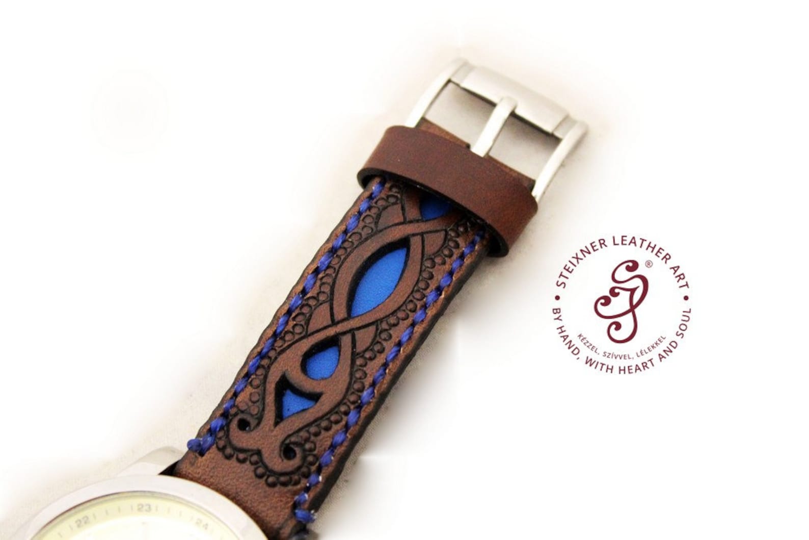 Tooled Leather Watch Strap, Custom Handmade Leather Watch Band, Brown ...