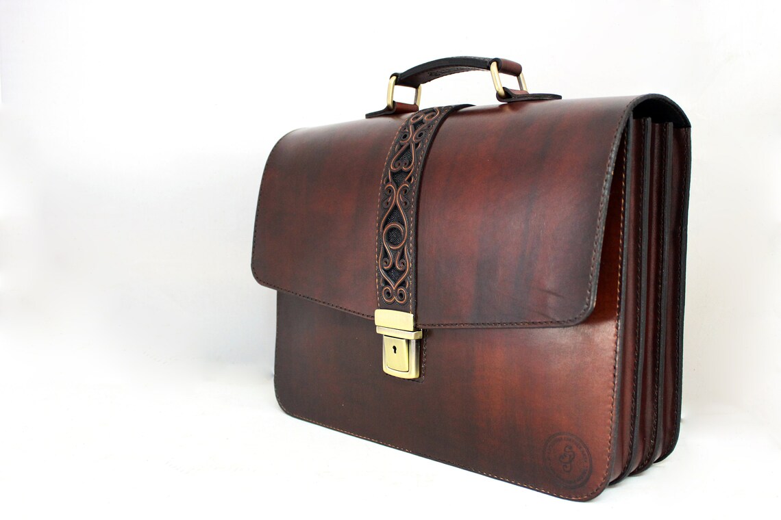 Hand Tooled Leather Laptop Messenger Bag, Personalized Leather ...