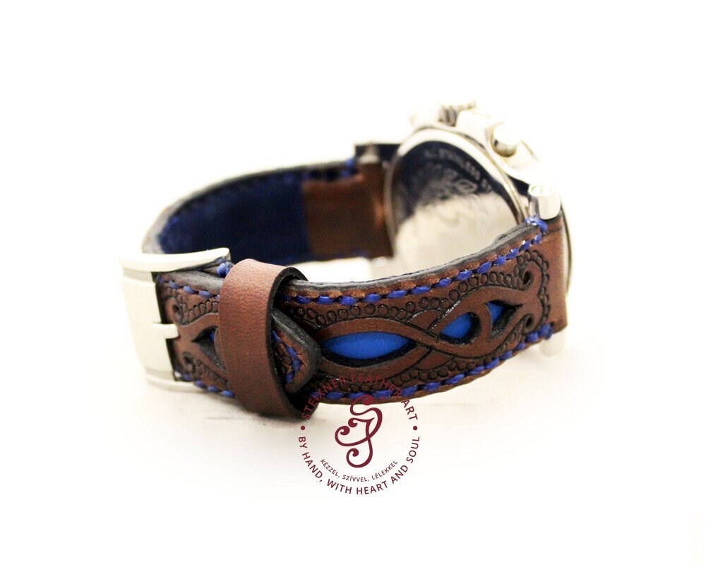 Tooled Leather Watch Strap, Custom Handmade Leather Watch Band, Brown ...