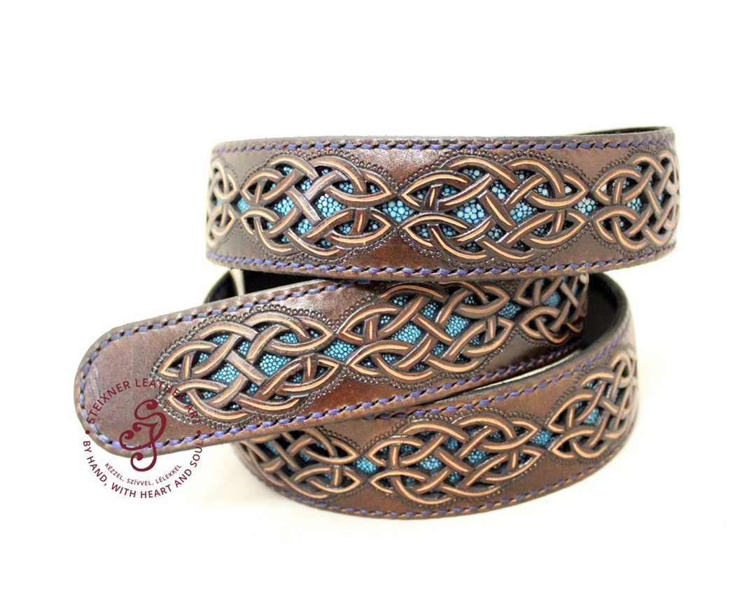 Hand Tooled Leather Belt, Wide Leather Belt, Vintage Style Belt ...