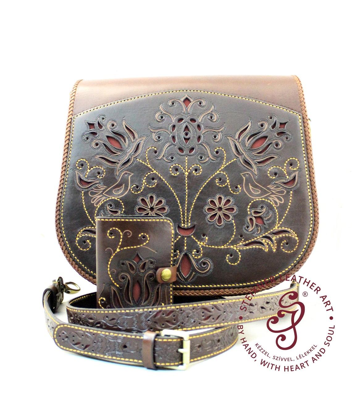 RTS Artisan Hand Tooled Leather Cross Body Bag With Traditional Szekler ...