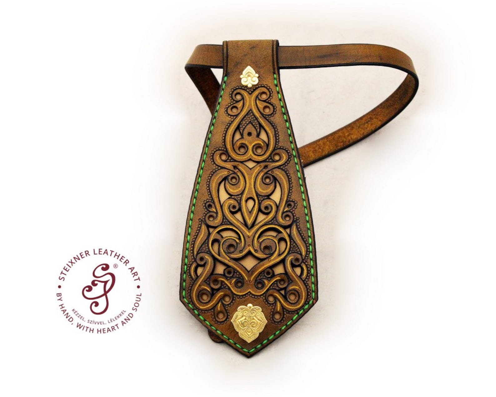 Brown Leather Necktie, Hand Tooled Necktie, Groomsmen Ties, Copper ...