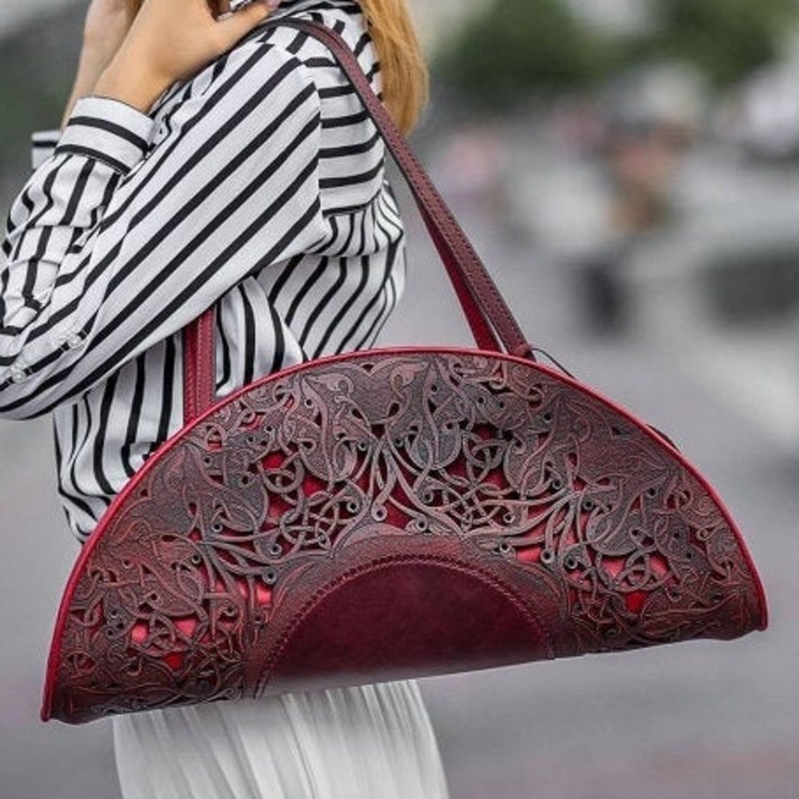 Women's Exclusive Red Tote Leather Handbag, Elegant and Unique ...