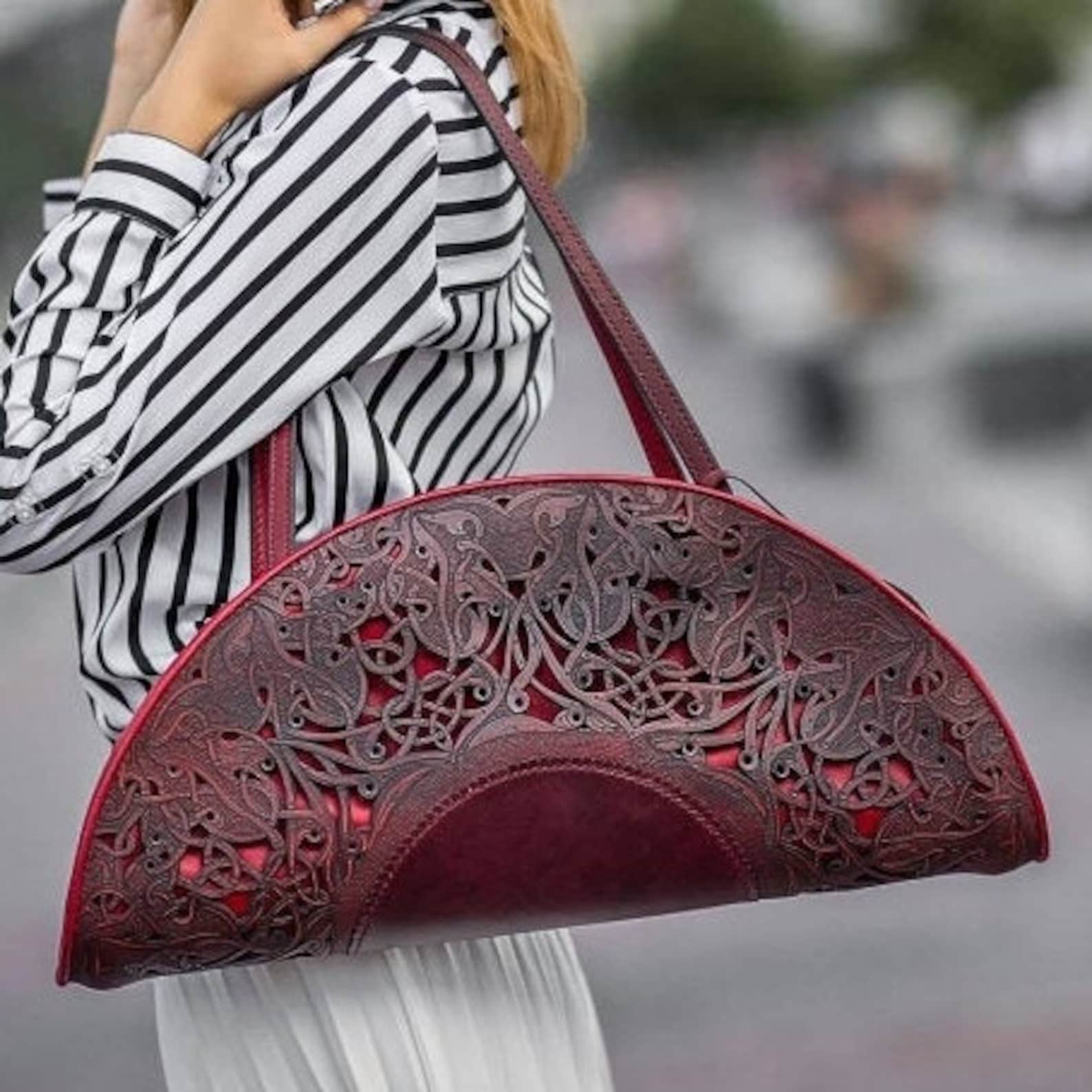 Women's Exclusive Red Tote Leather Handbag, Elegant and Unique ...