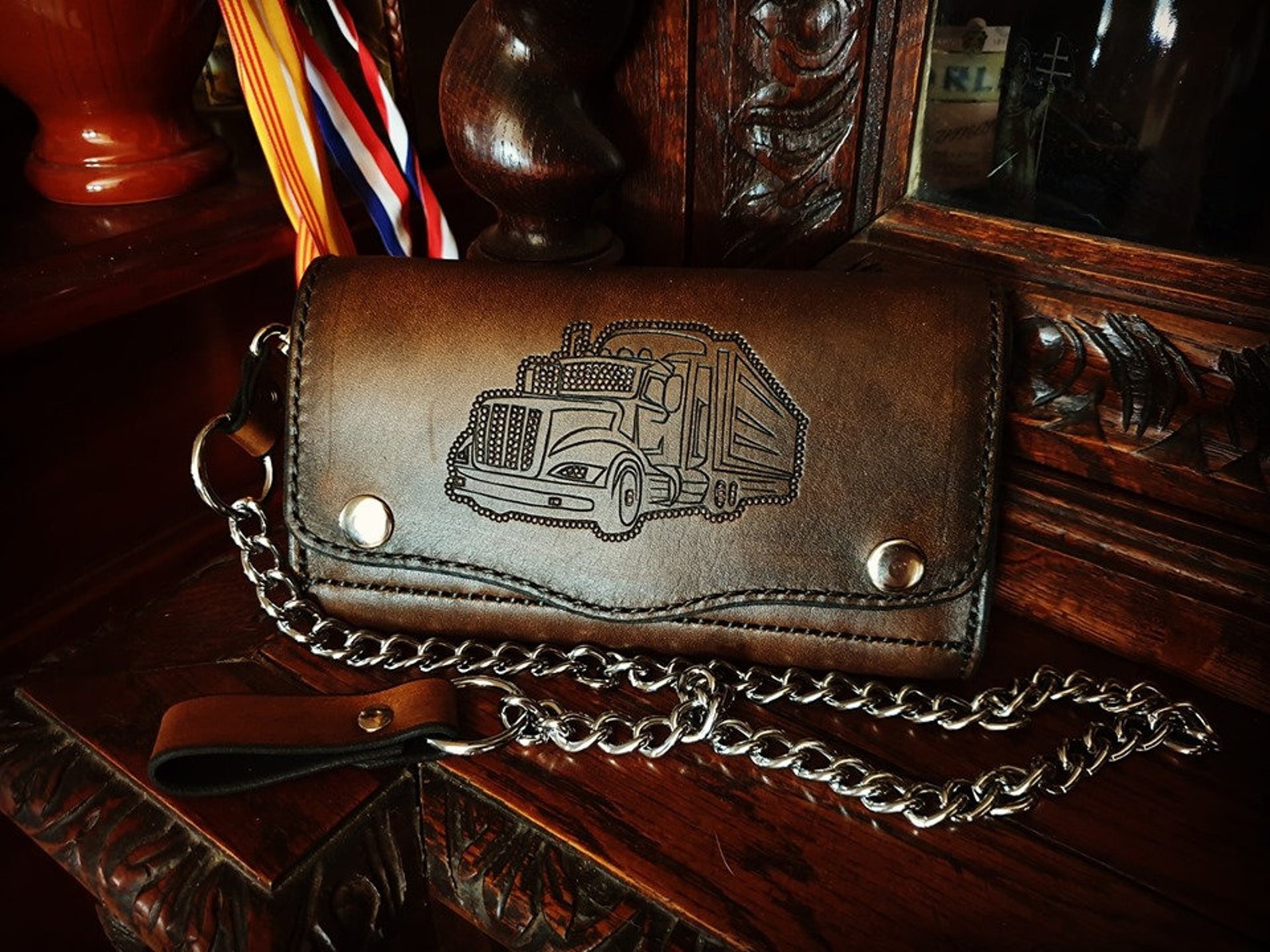 CUSTOM Truckers Long Wallet With a Chain, Brown Semi Wallet, Bifold ...