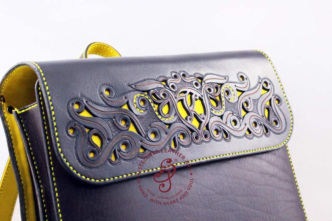 Full Grain Leather Laptop Backpack, Tooled Leather Laptop Backpack With ...