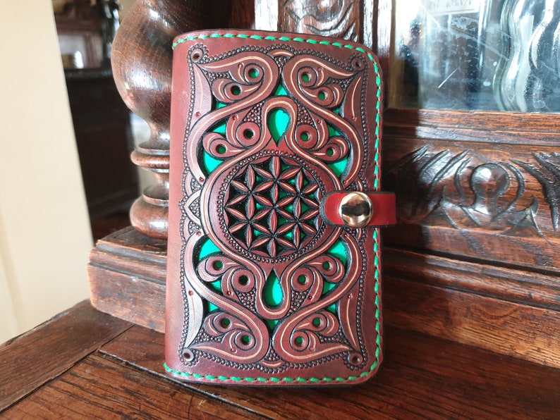 Hand Tooled Leather Wallet, Flower of Life Pouch, Handmande Seed of ...