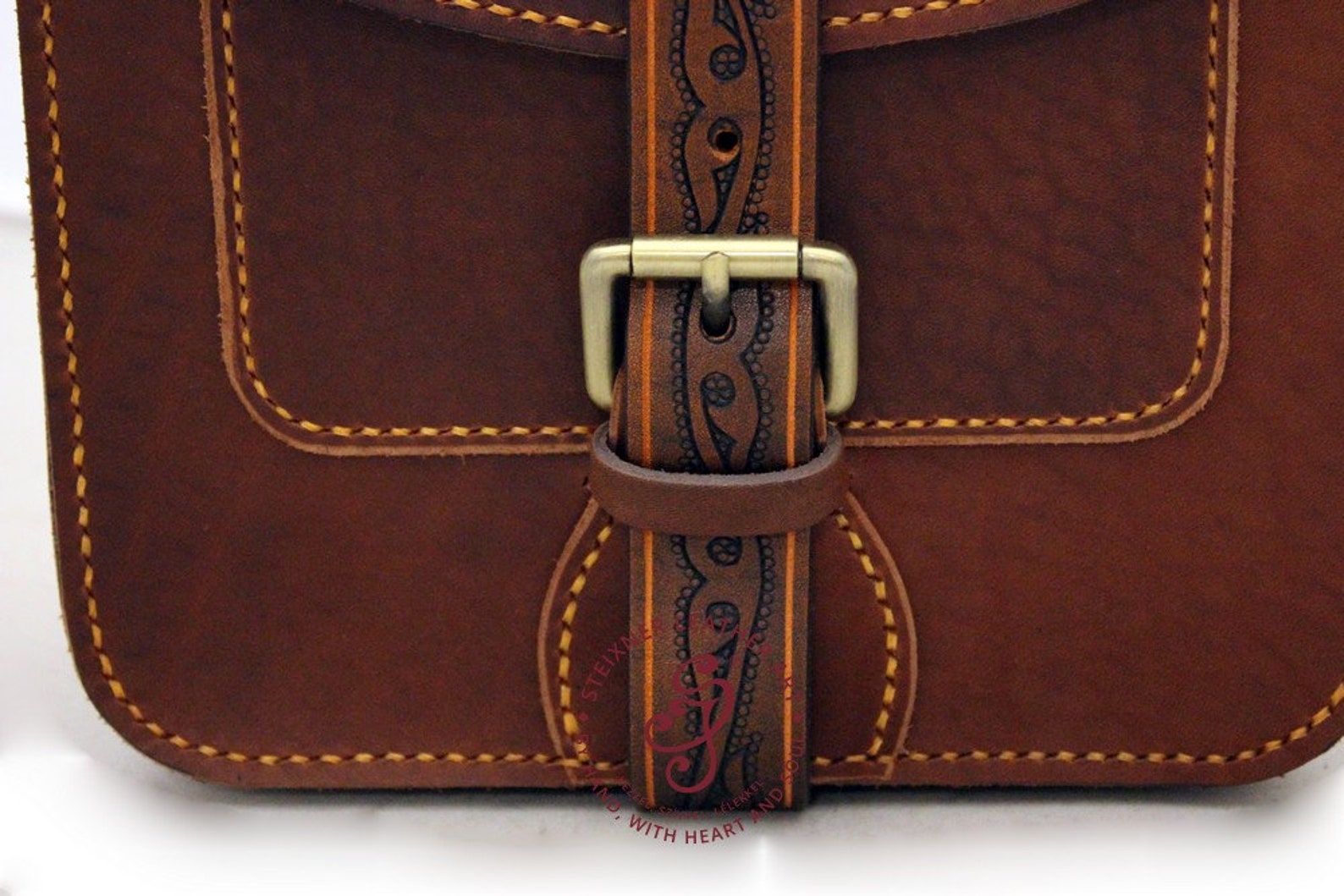 CUSTOM Leather Holdall Brown Cross Body Bag With Unique Carving Brown ...
