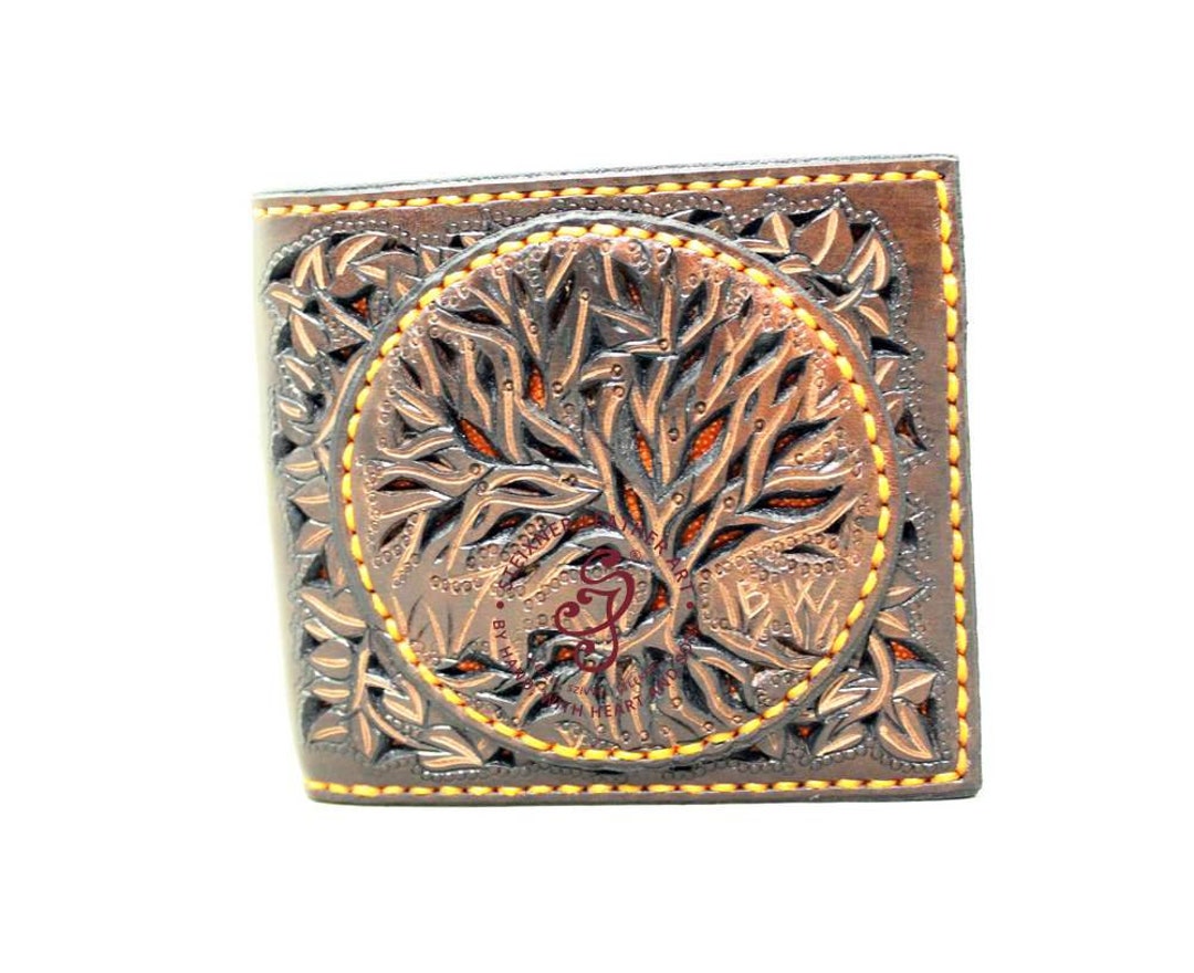 Leather Tree of Life Wallet, Norse Mythology Engraved Wallet, Tooled ...