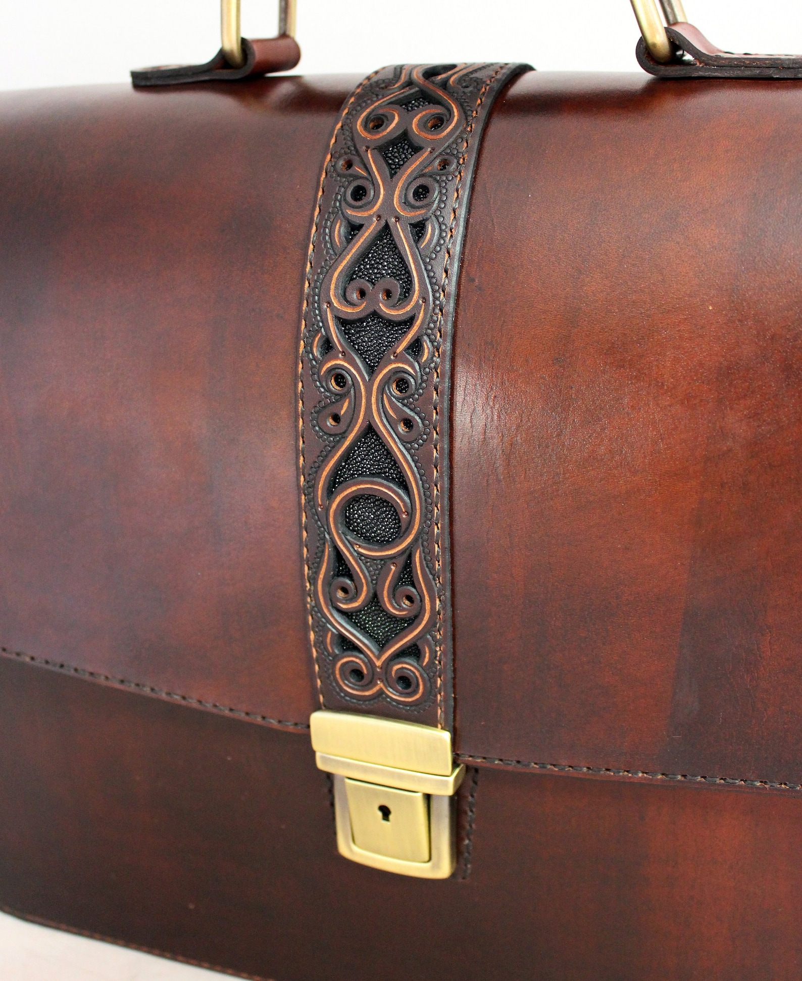 Hand Tooled Leather Laptop Messenger Bag, Personalized Leather ...