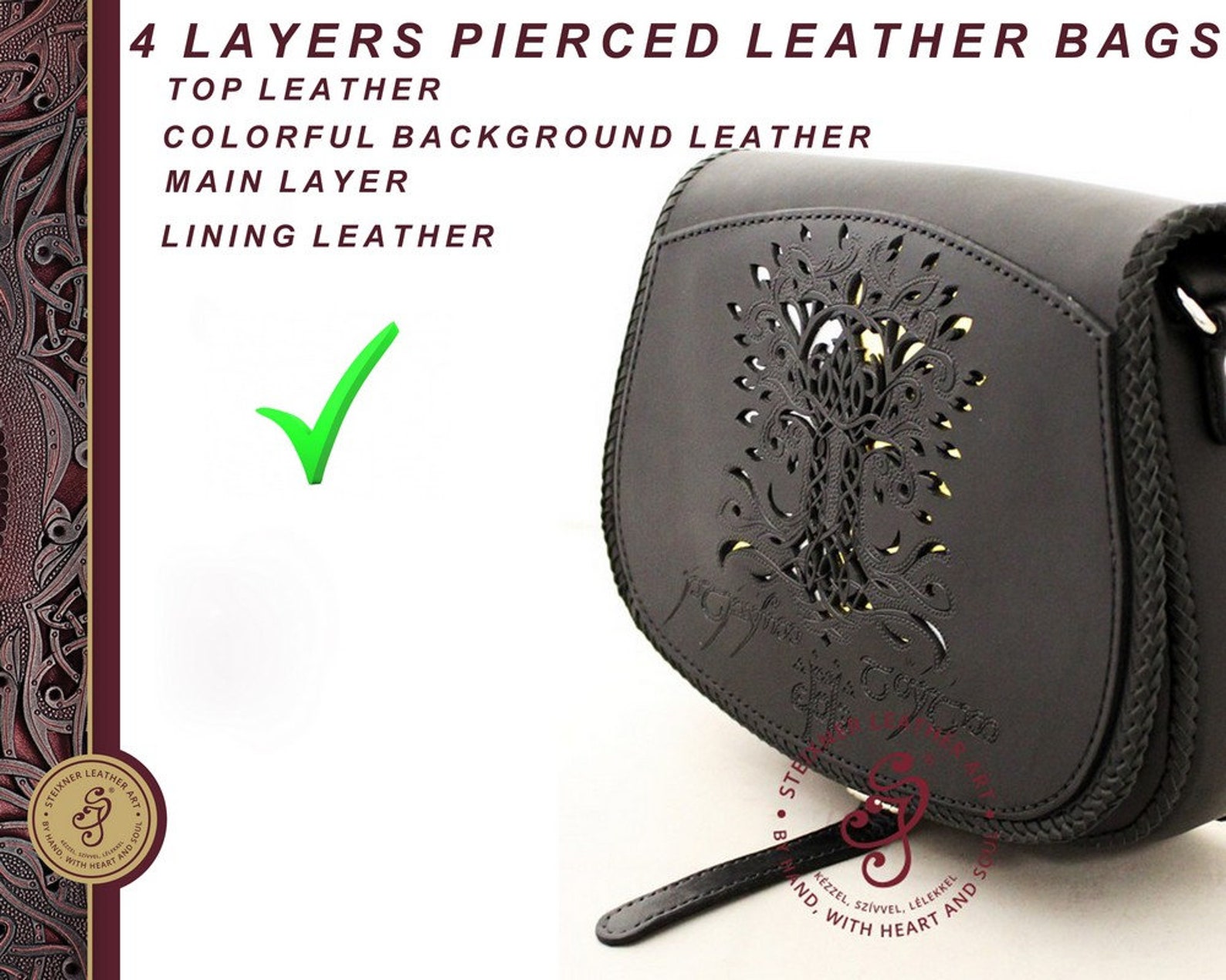 Leather Wallet and Bag Set, Tree of Life Bag, Hand Tooled Leather ...