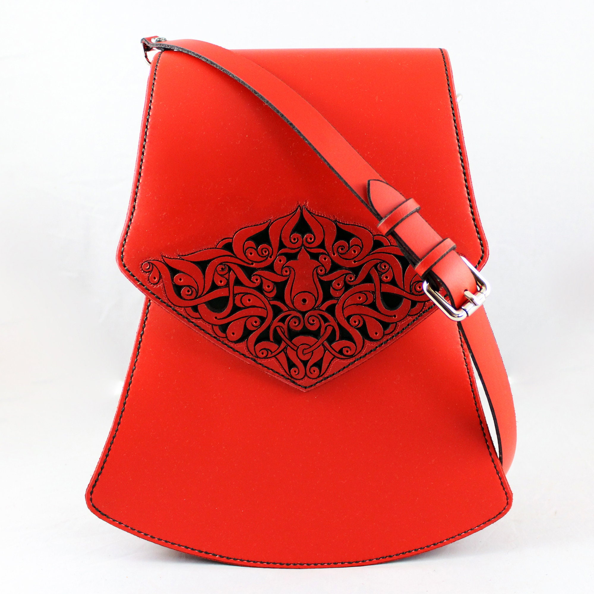 Handmade Red Tote Bag Luxury hand tooled Women's Leather | Etsy