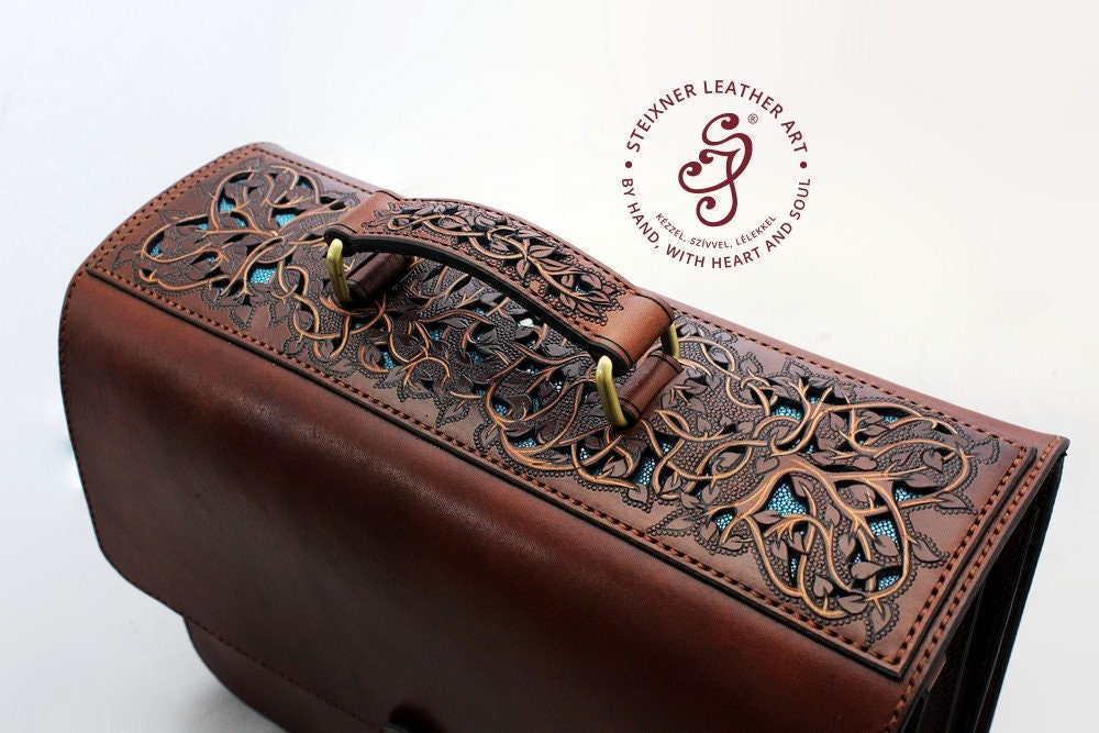 Full Grain Leather Bag, Men Messenger Bag, Hand Tooled Leather ...