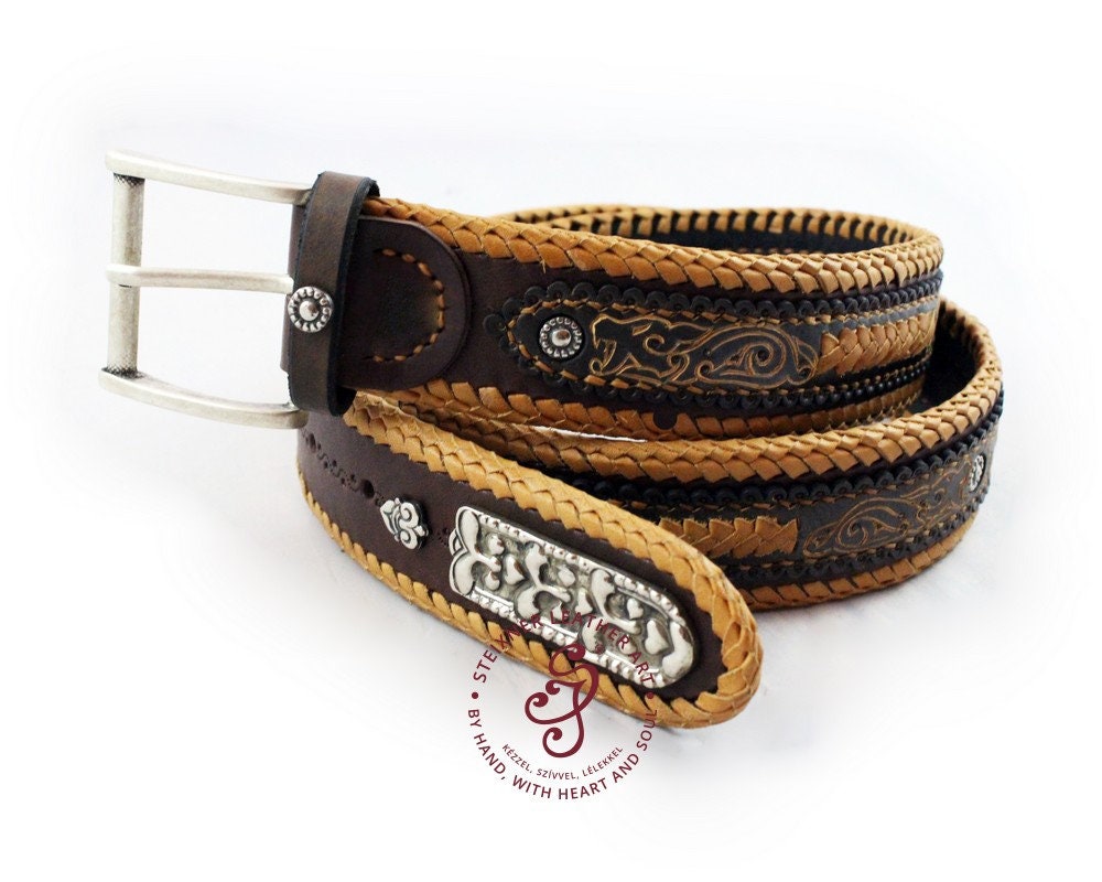 Hand Stitched Leather Belt, Full Grain Leather Belt, Engraved Belt ...