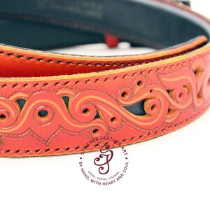 Red Hand Tooled Leather Belt, Custom Size Leather Belt, Fantasy Leather ...