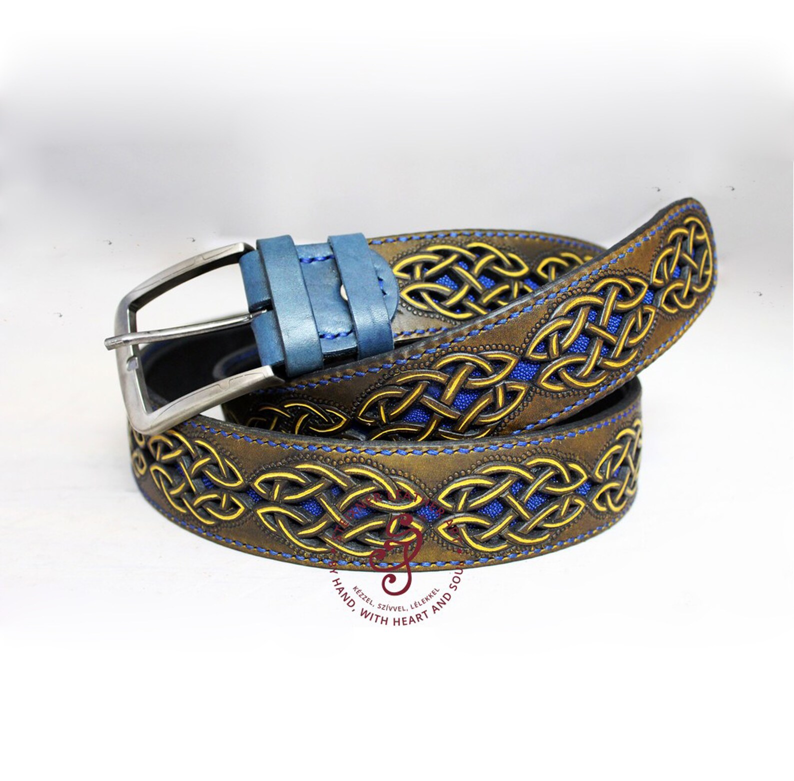Blue Stingray Tooled Leather Belt With Personalized Name, Unique Gift ...
