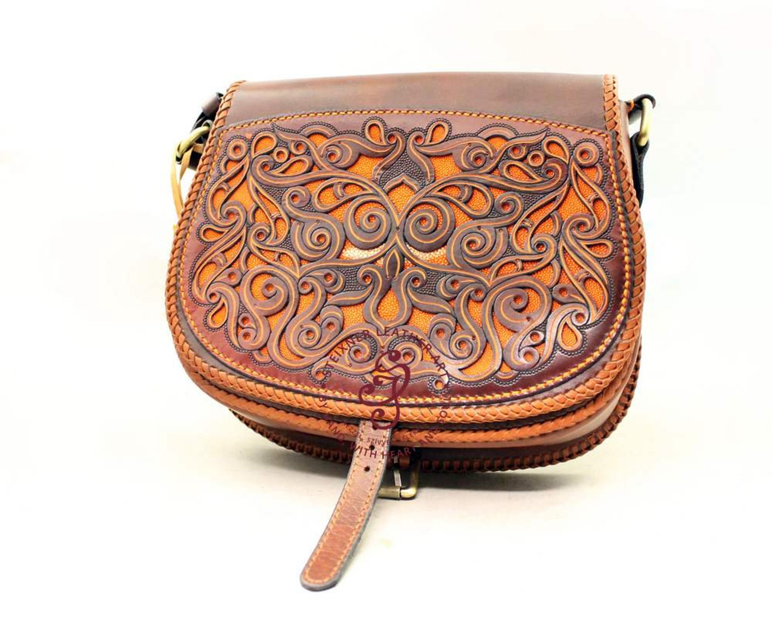 RTS Hand Tooled Leather Cross Body Bag With Stingray Leather Inlet ...
