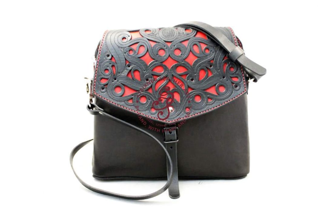Floral Hand Tooled Leather Cross Body Bag, Genuine Leather Shoulder Bag ...