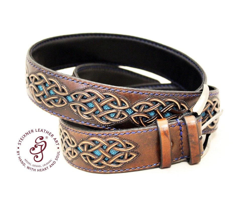 Hand Tooled Leather Belt, Wide Leather Belt, Vintage Style Belt ...