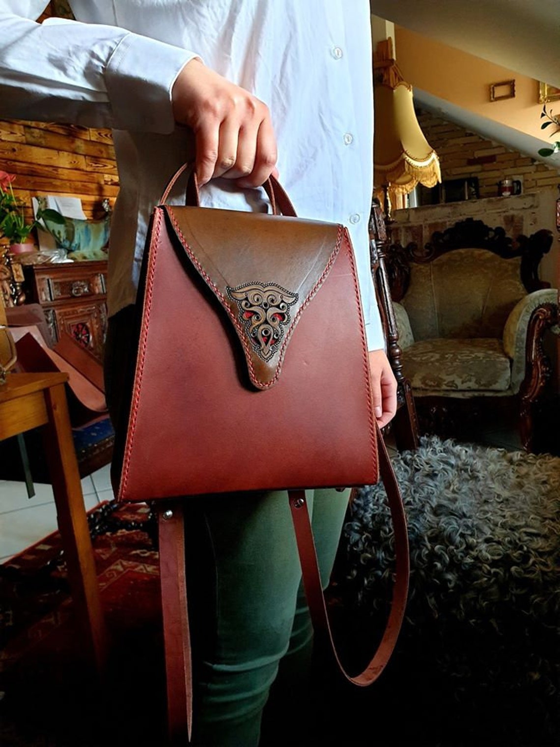 Custom Leather Backpack Convertible Leather Backpack Women | Etsy