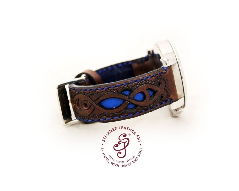 Tooled Leather Watch Strap, Custom Handmade Leather Watch Band, Brown ...